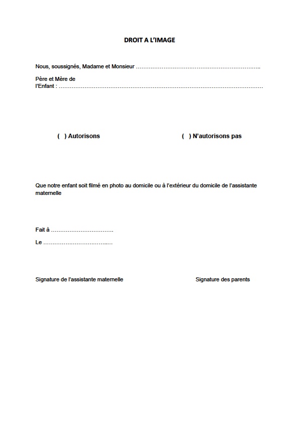 Site des Ass mats - Accord droit à l'image